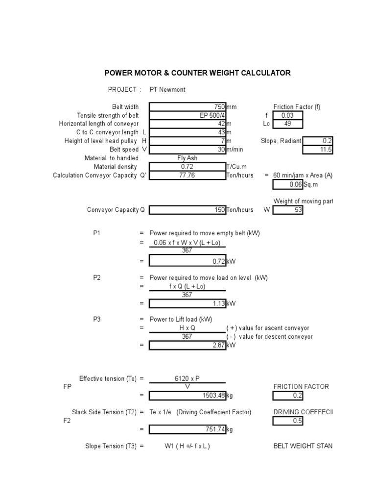 Conveyor Power and Counter Weight Calculations | PDF | Belt (Mechanical ...