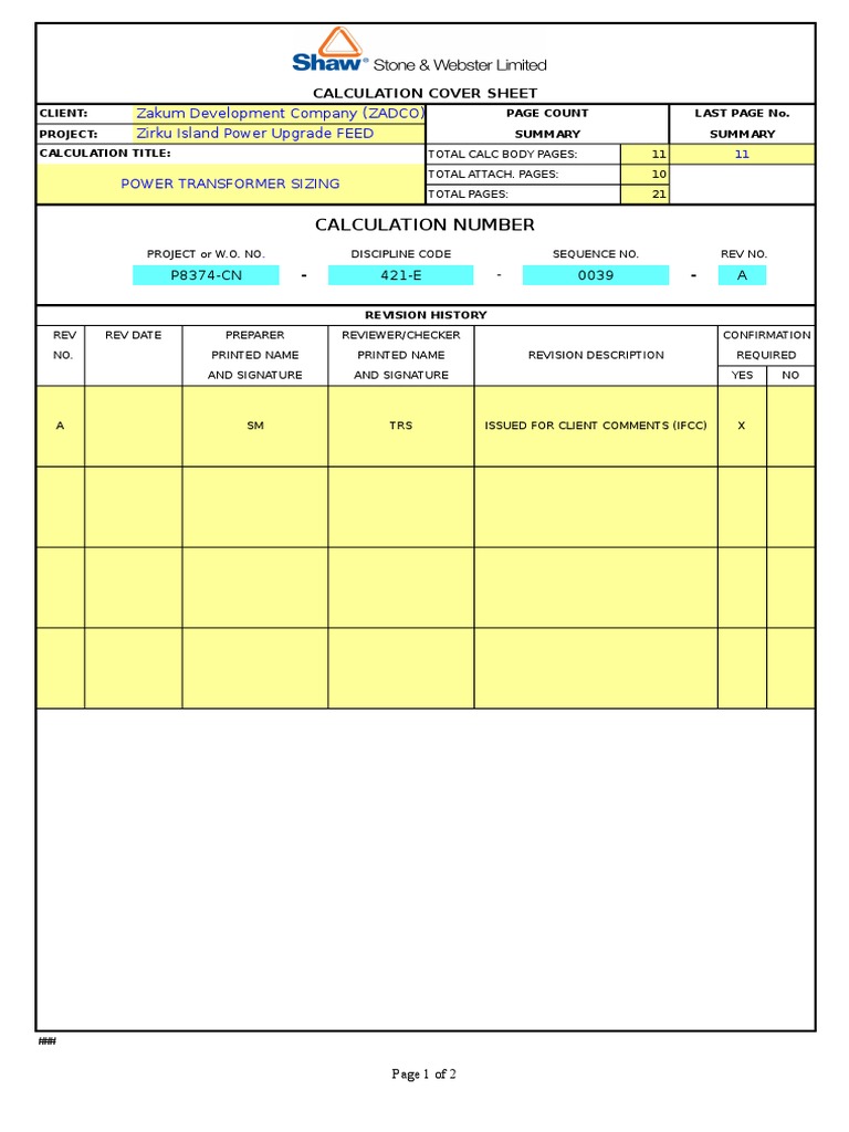 Power Transformer Sizing Calculation | PDF | Technology & Engineering