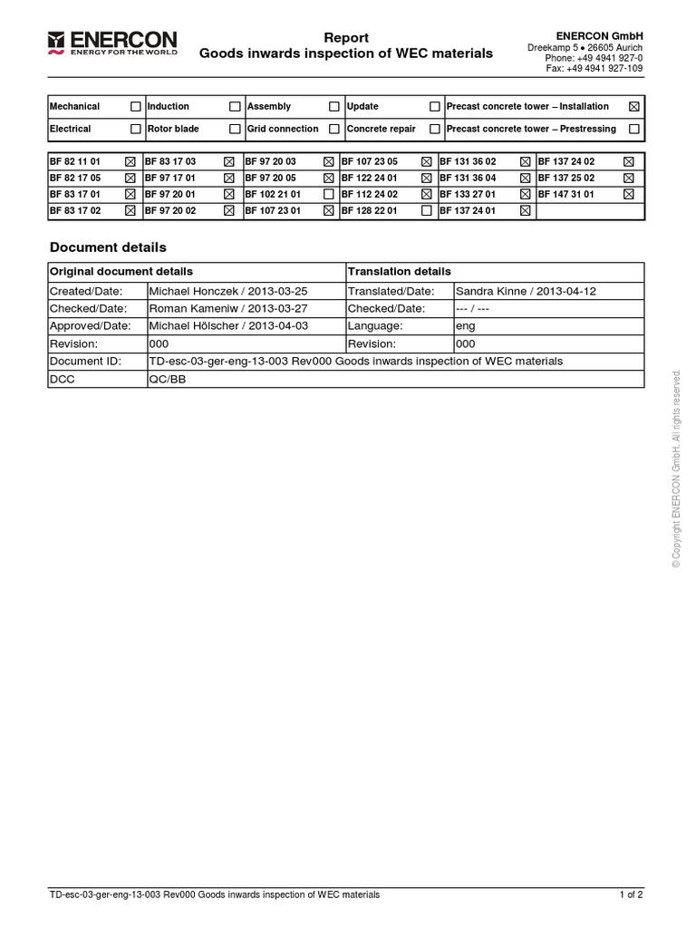 TD-esc-03-Ger-Eng-13-003 Rev000 Goods Inwards Inspection of WEC ...