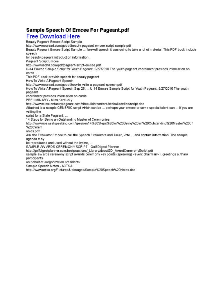 Sample Speech of Emcee For Pageant | PDF