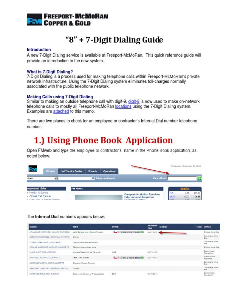 1.) Using Phone Book Application: "8" + 7-Digit Dialing Guide | PDF