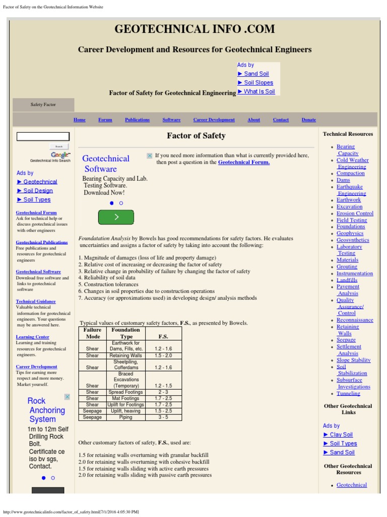 Factor of Safety on the Geotechnical Information Website | Geotechnical ...
