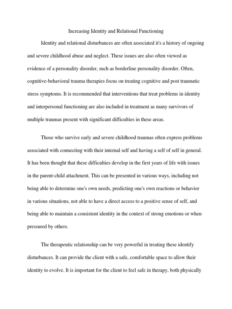 Increasing Identity and Relational Functioning | PDF | Self-Improvement