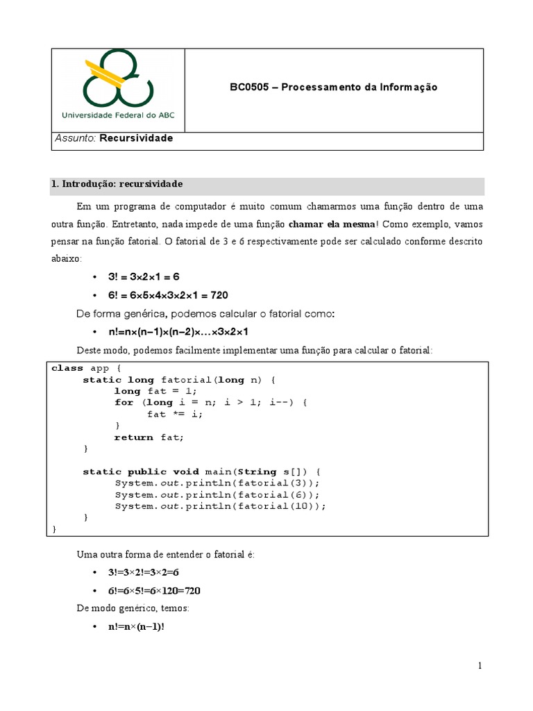 Recursividade PDF | PDF | Recursão | Matemática discreta