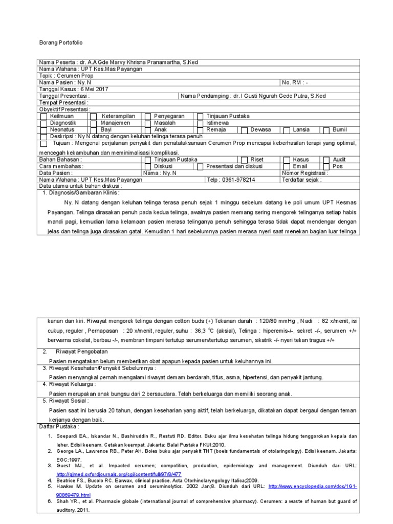 Cerumen Prop: Kasus dan Penatalaksanaan | PDF