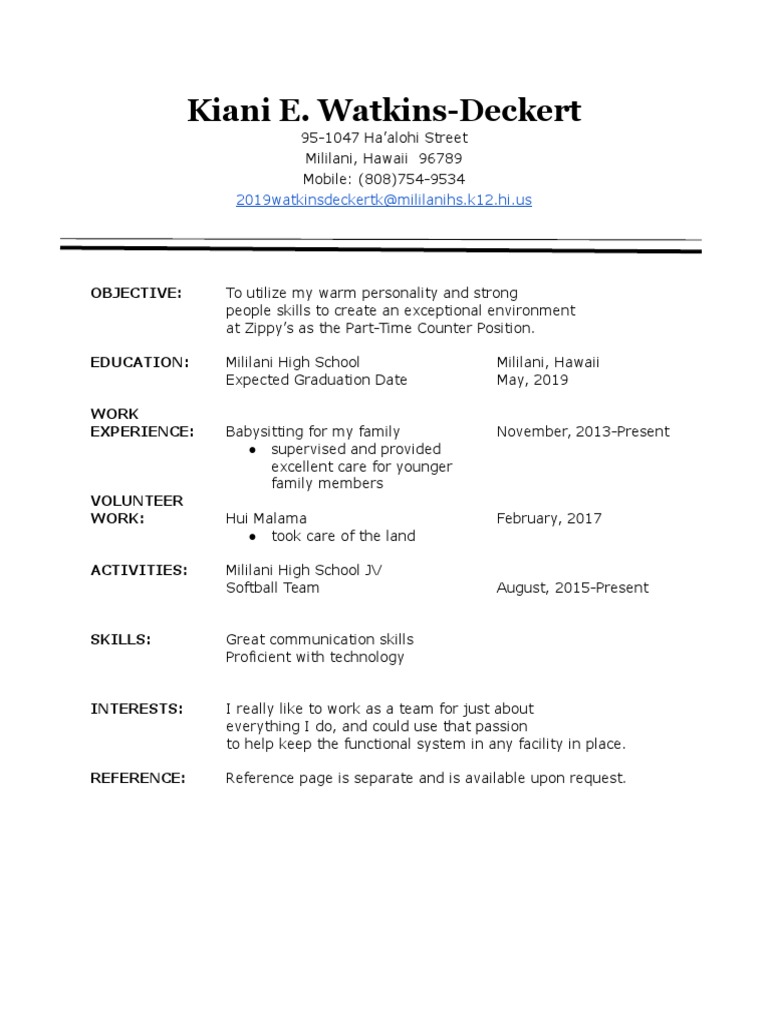 Part-Time Counter Position Resume | PDF
