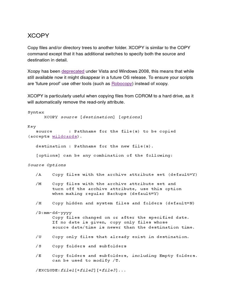 Xcopy: Deprecated Robo | PDF | Filename | Computer File