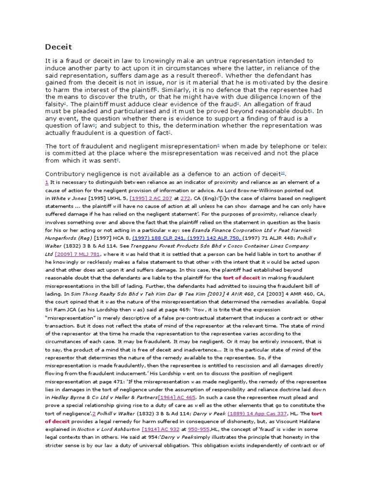 Tort Pdf Misrepresentation In English Law Misrepresentation