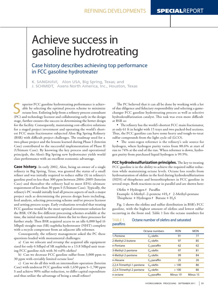 Achieve Success in Gasoline Hydrotreating | PDF | Chemical Process ...