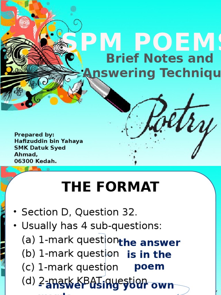 SPM Poem Brief Notes N Answering Techniques by Sir Hafizuddin | PDF