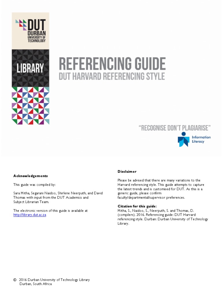 Referencing Guide DUT Harvard Referencing Style 2016 | Citation ...