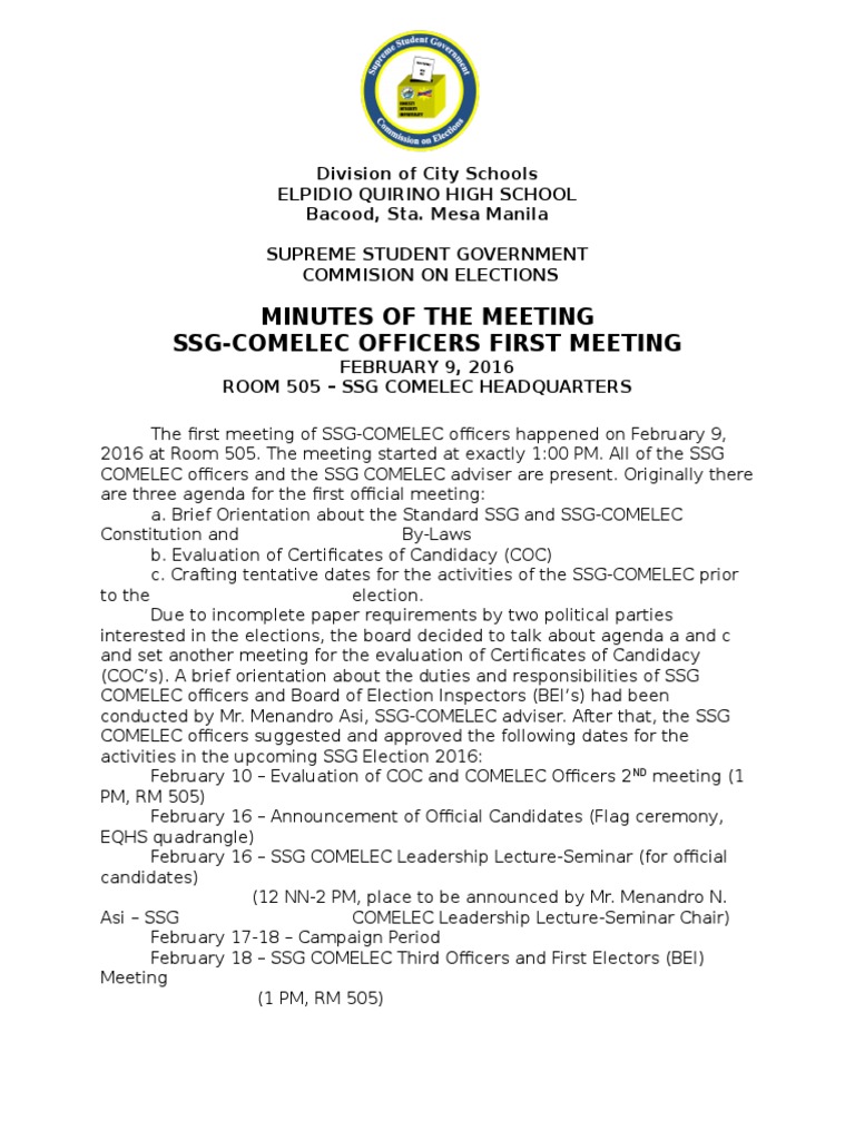 Narrative Report - First Officers Meeting COMELEC Elections 2016 | PDF ...