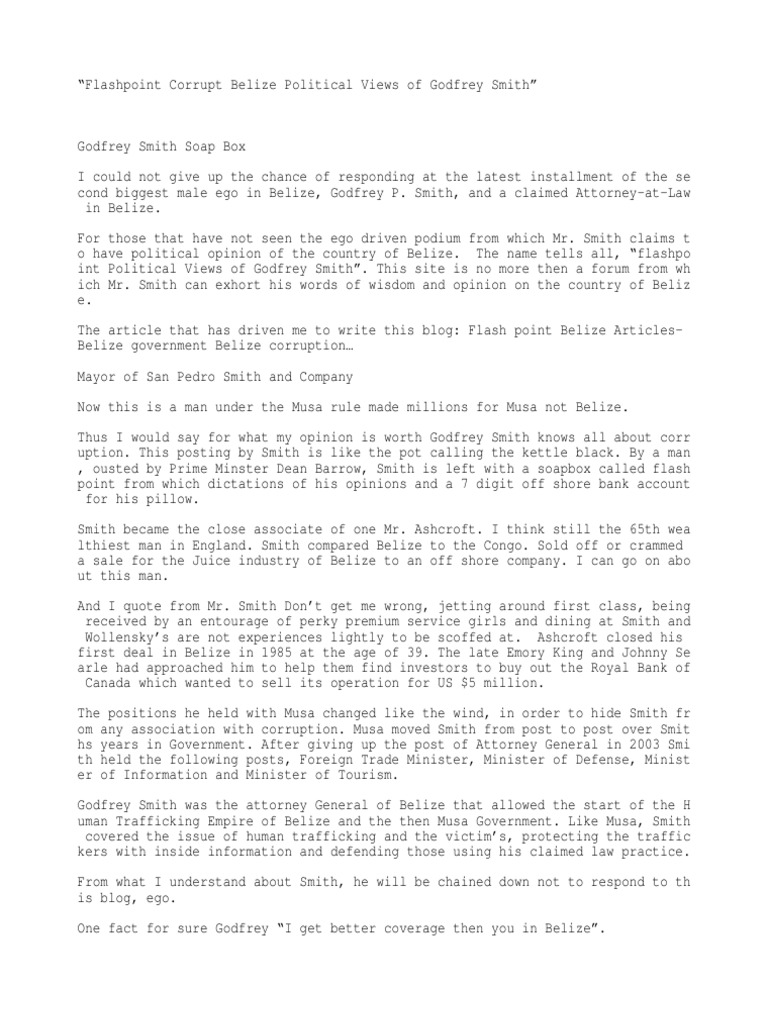 Flashpoint Corrupt Belize Political Views of Godfrey Smith | PDF ...