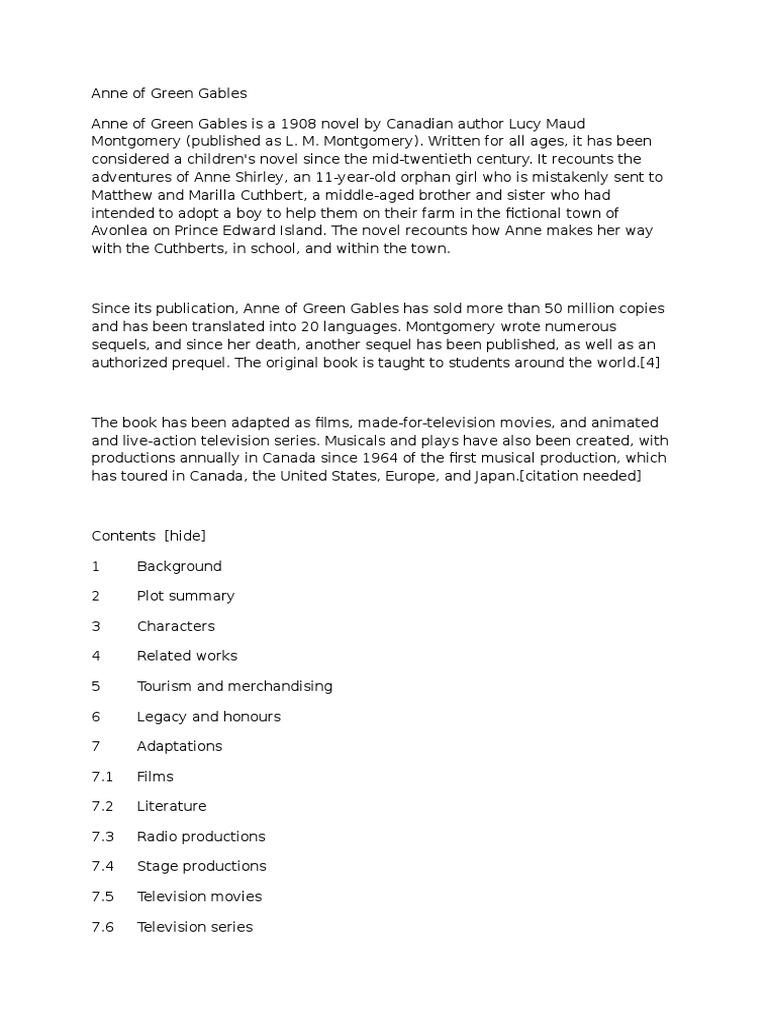 Anne of Green Gables | PDF | Anne Of Green Gables | Works