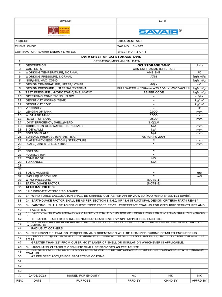 Tank Datasheet | PDF | Pipe (Fluid Conveyance) | Mechanical Engineering