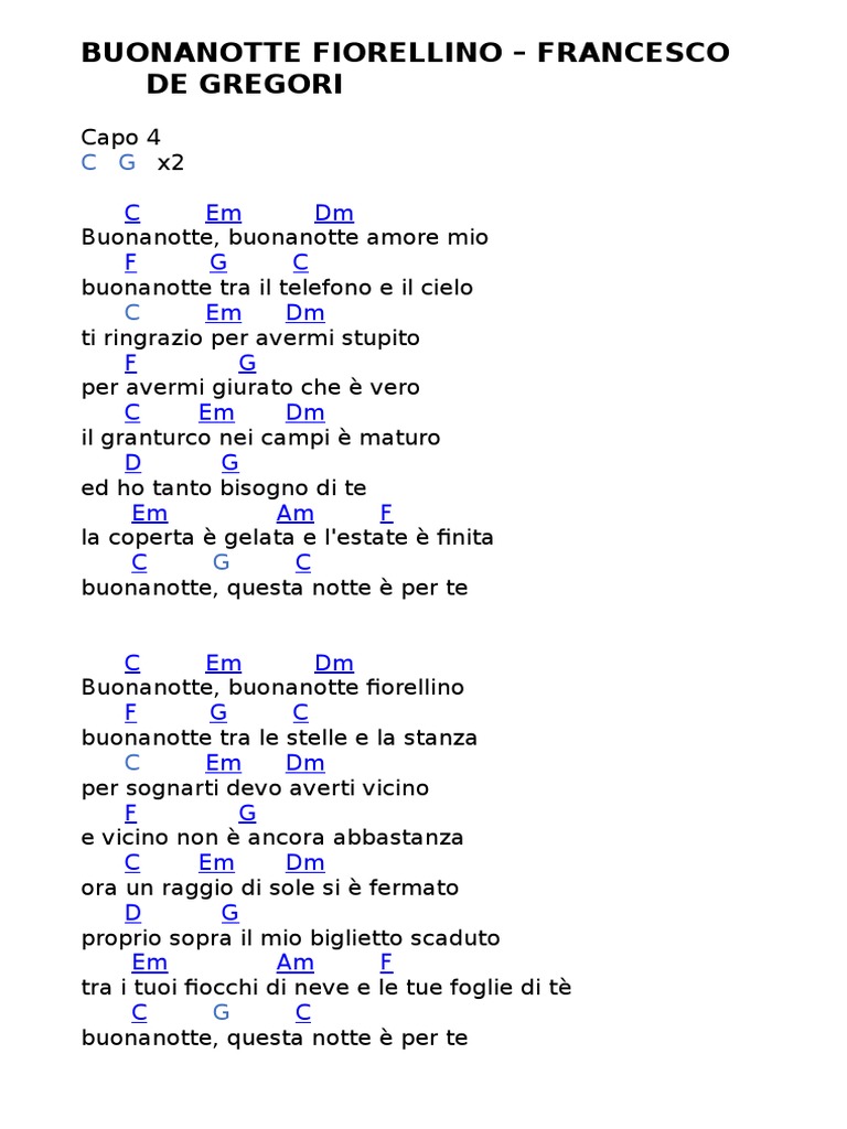 Buonanotte Fiorellino - Francesco de Gregori | PDF