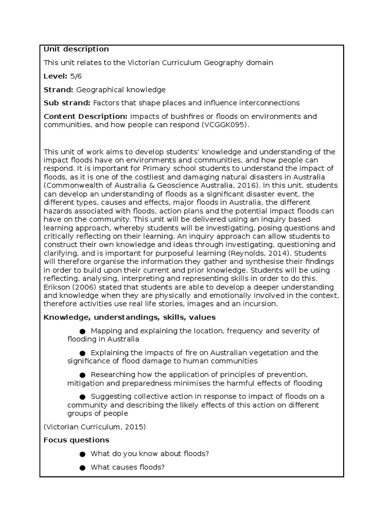 Geography Unit of Work | PDF | Flood | Educational Assessment