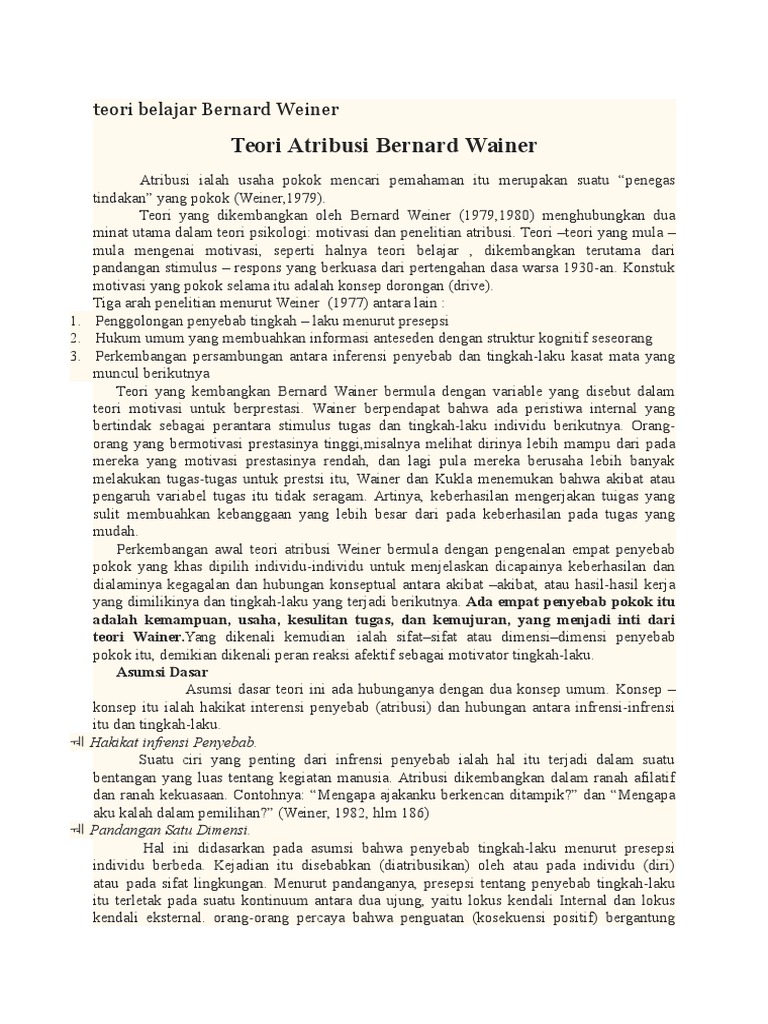 Teori Atribusi Belajar Bernard Weiner | PDF