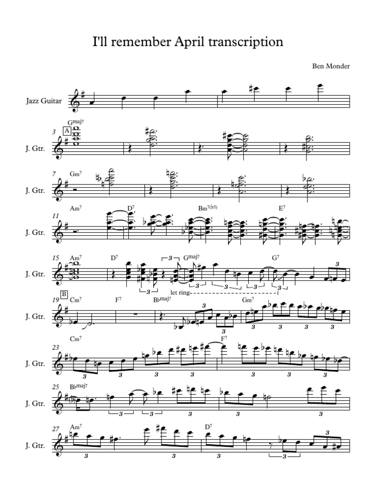 Ben Monder I'll Remember April Transcription | PDF