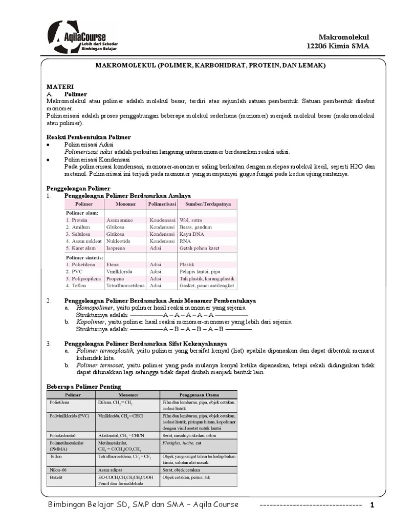 Modul Bimbel Gratis Kelas 12 SMA 12206 Kimia Makromolekul | PDF