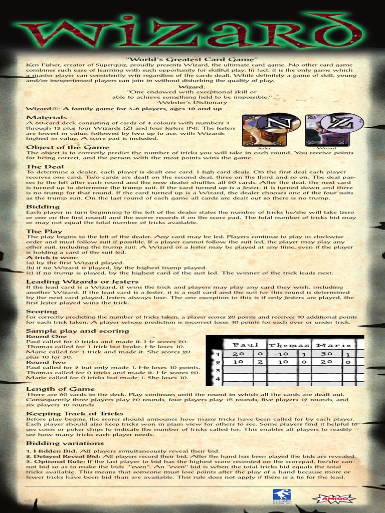 "World's Greatest Card Game": Wizard | PDF | Trick Taking Card Games ...
