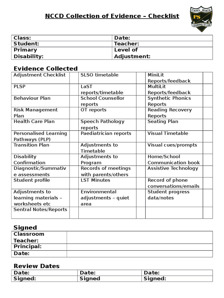 nccd collection of evidence