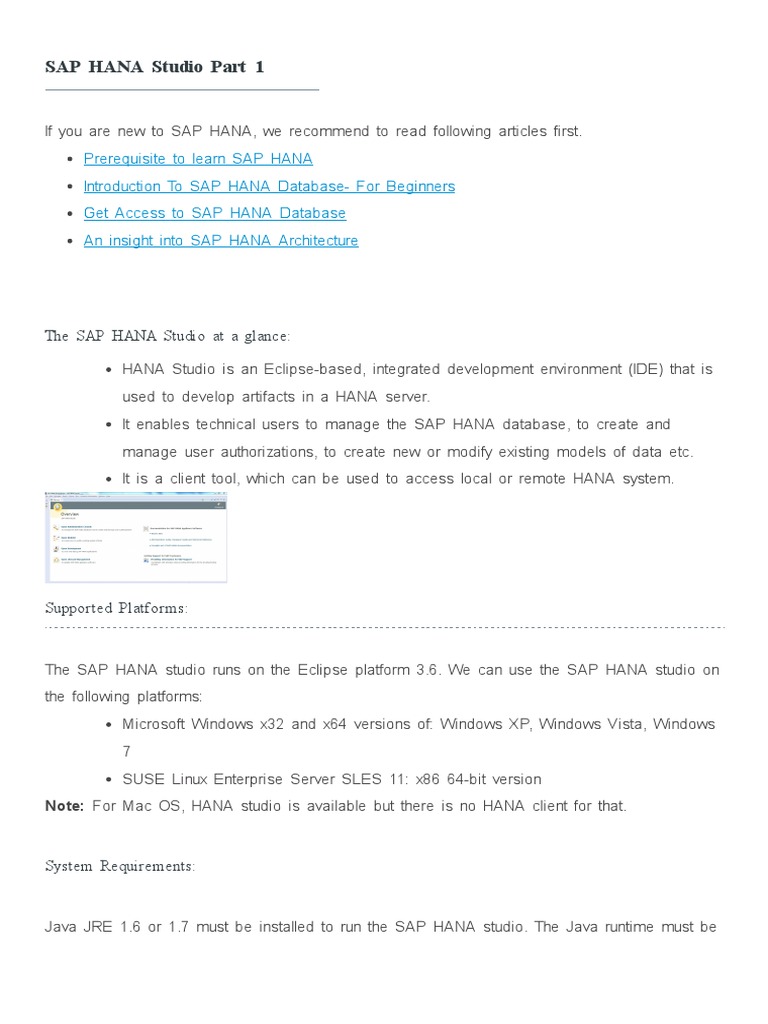 Introduction to SAP HANA Studio | PDF | Installation (Computer Programs ...