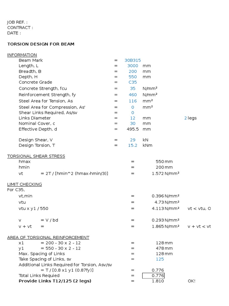 Torsion Design For Beam | PDF | Beam (Structure) | Materials Science