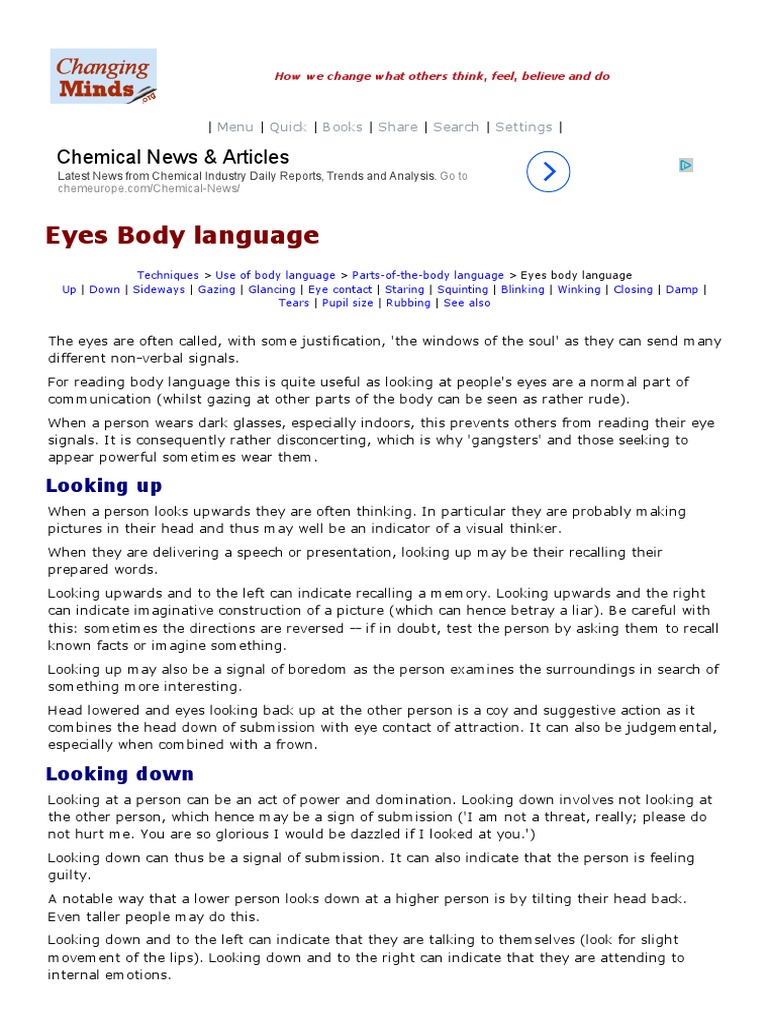 Eyes Body Language | PDF | Eye | Body Language