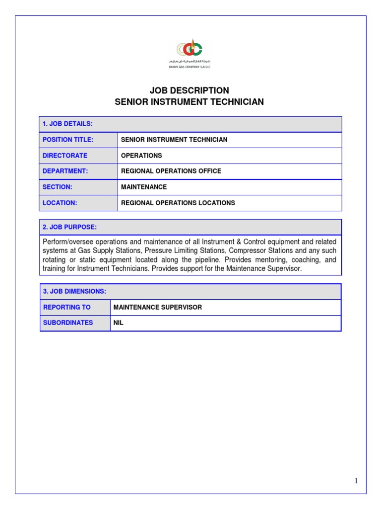 Senior Instrument Technician Role | PDF | Instrumentation | Supervisor