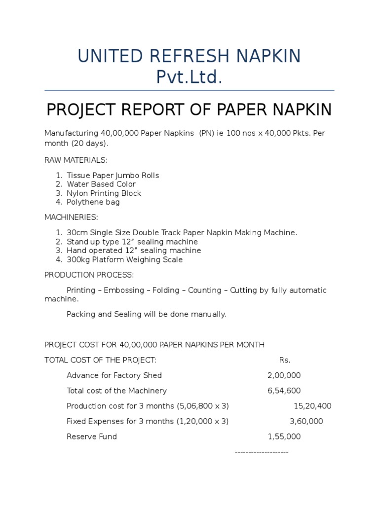 Paper Napkin Project Report | PDF | Paper | Economies