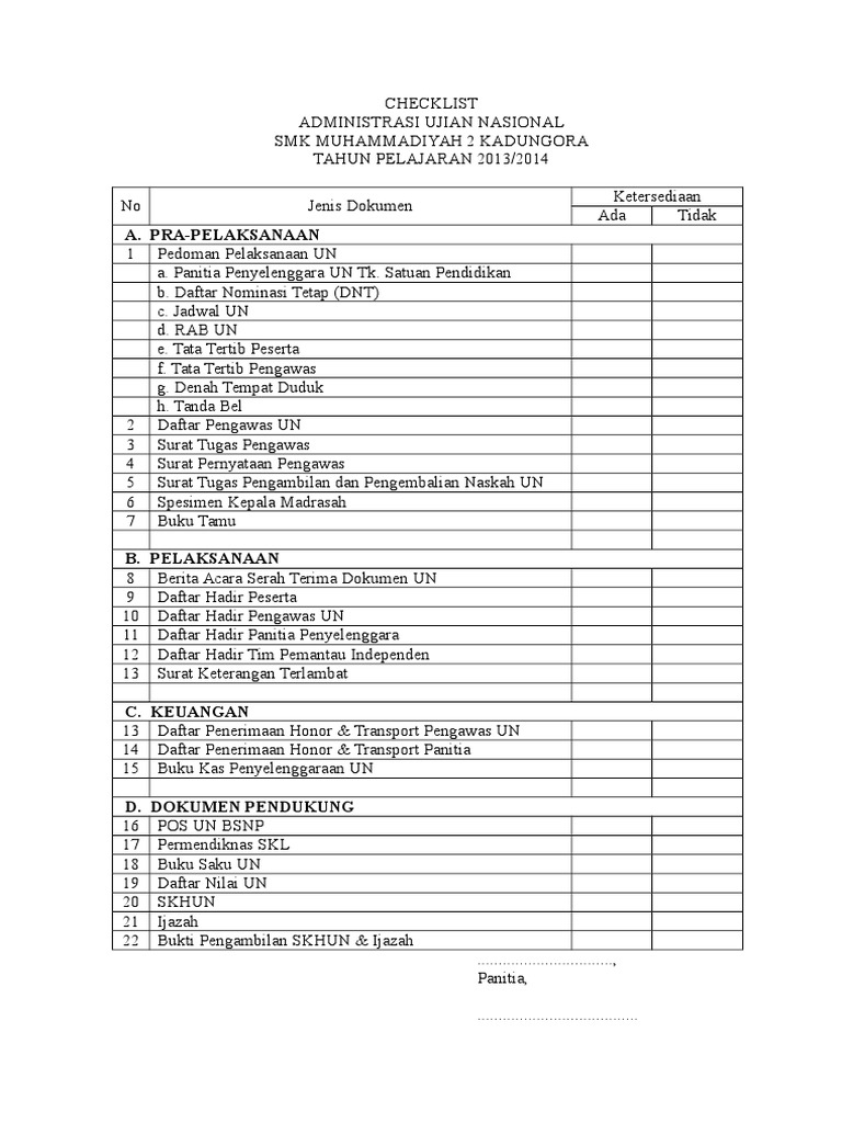 1.5.1. Checklist Administrasi UN | PDF