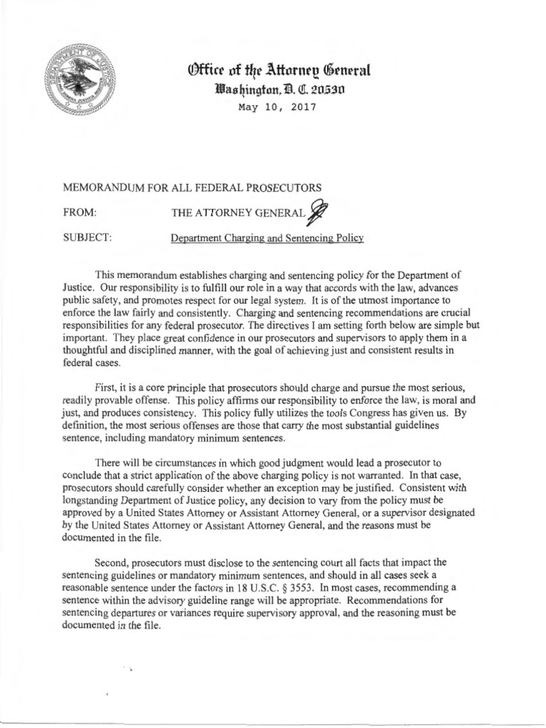 USDOJ-AG Memo To All Federal Prosecutors Re Department Charging and ...