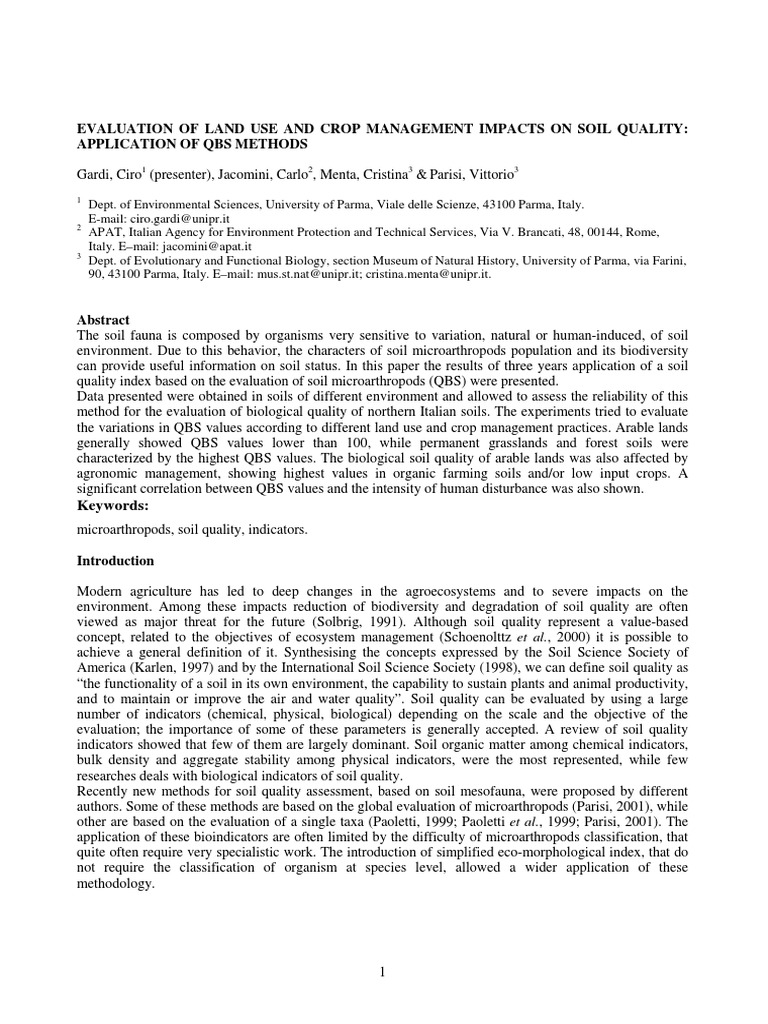 Evaluation of Land Use and Crop Management Impacts On Soil Quality ...