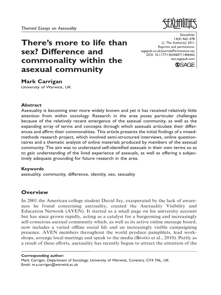 Mark Carrigten There S More To Life Than Sex Difference And Commonality Within The Asexual