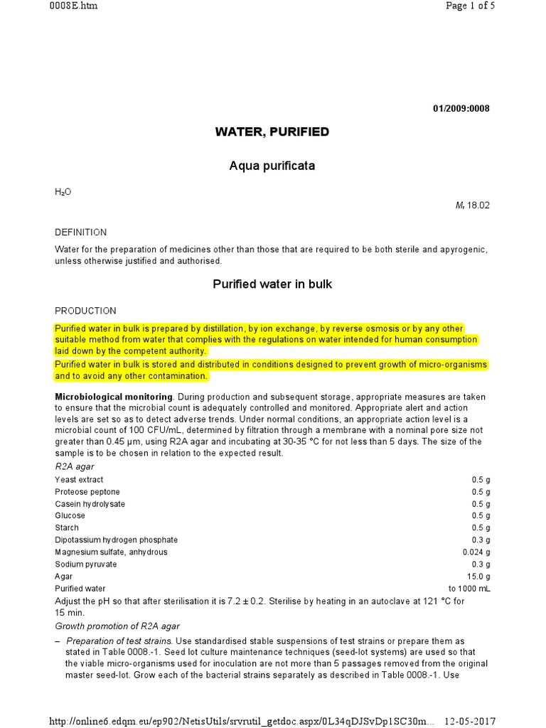 PW PH Eur | PDF | Calibration | Purified Water