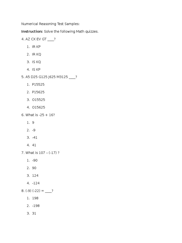 Numerical Reasoning Test Samples | PDF | Fraction (Mathematics ...