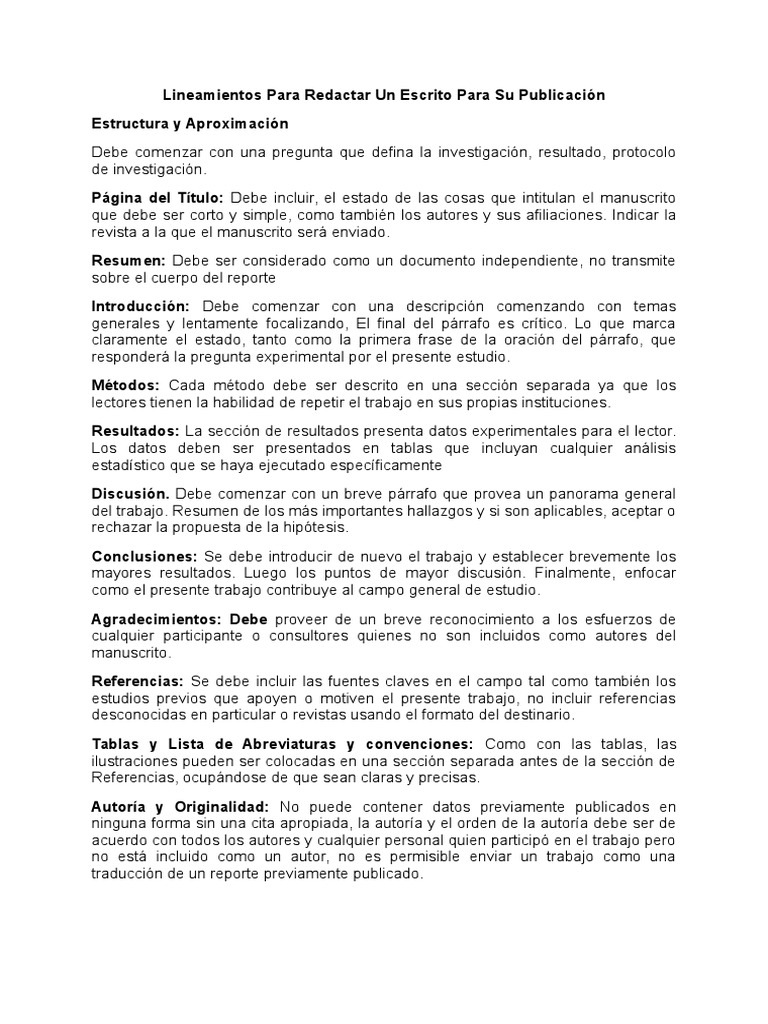Lineamientos para Redactar Un Escrito para Su Publicación | PDF ...