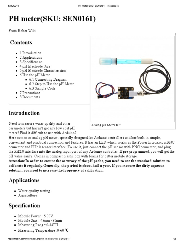 PH Meter Sku Sen0161 - Robot Wiki | PDF | Ph | Calibration