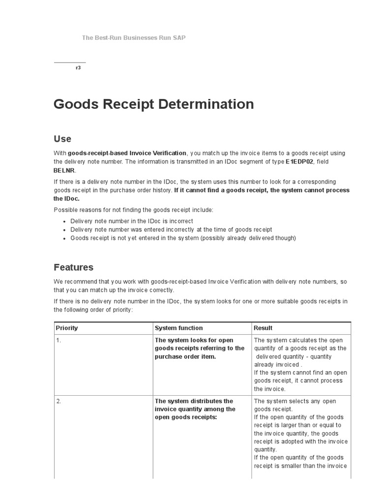 Goods Receipt Determination - Logistics Invoice Verification (MM-IV-LIV ...