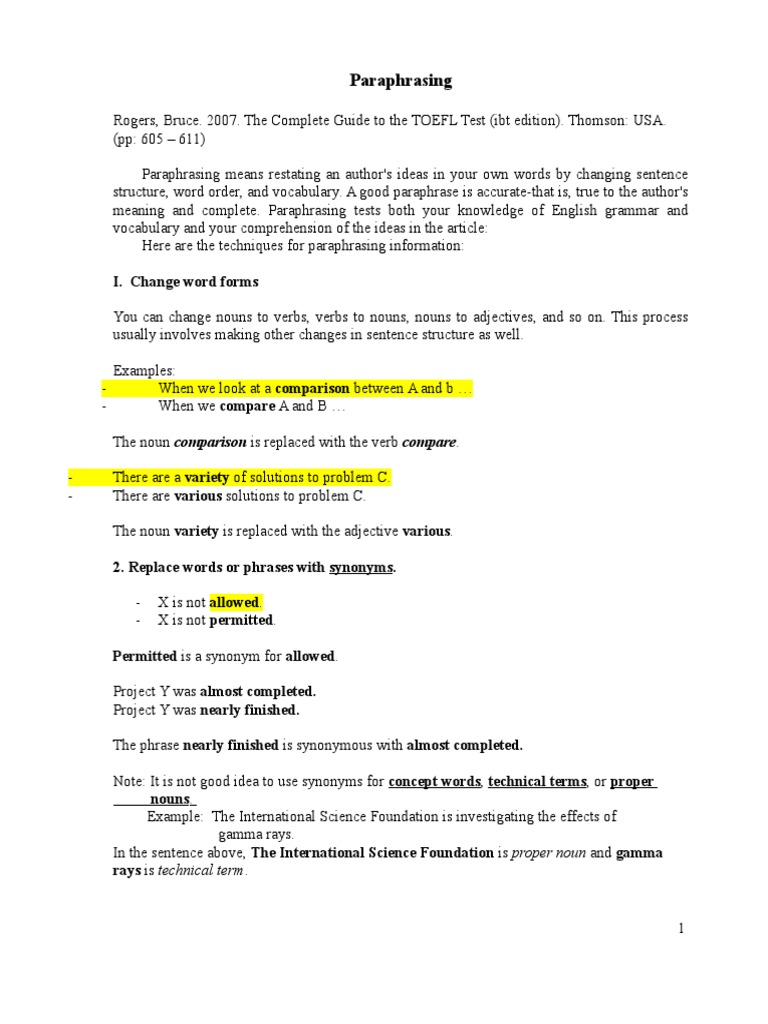 Paraphrasing | PDF | Verb | Noun