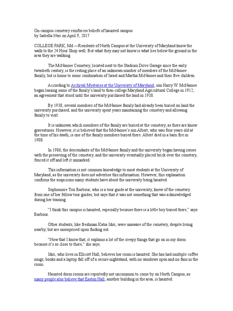 A Brick in UMD History: The McNamee Cemetery | PDF