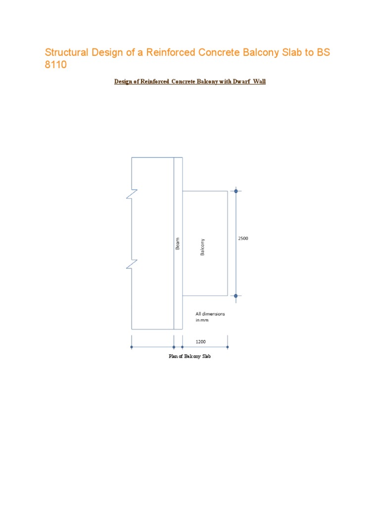 Structural Design of A Reinforced Concrete Balcony Slab To BS 8110 | PDF