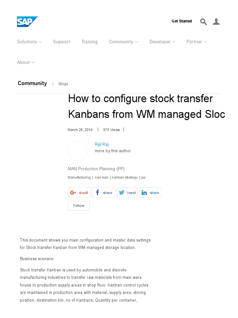 How To Configure Stock Transfer Kanbans From WM Managed Sloc - SAP ...