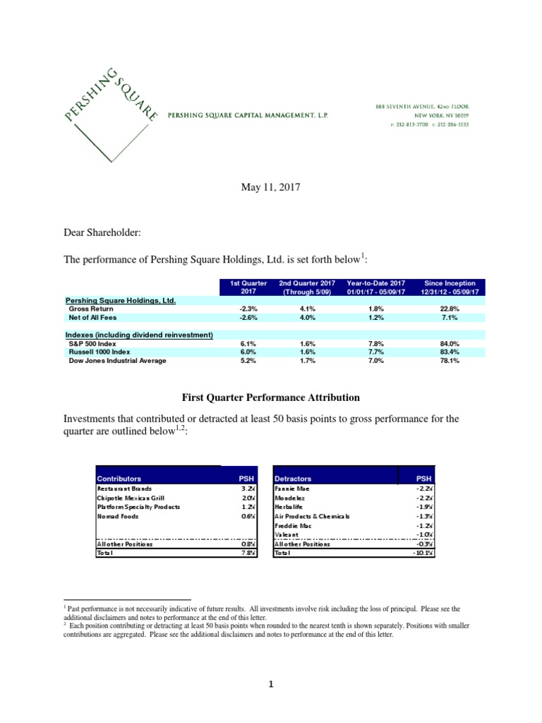 Pershing Square 1Q17 Shareholder Letter May 11 2017 PSH | PDF | Fannie ...