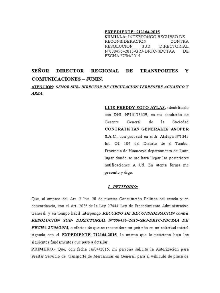 Modelo de Escrito de Recurso de Reconsideracion | PDF | Información del gobierno | Gobierno