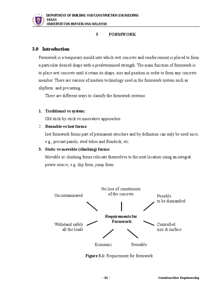 Chapter 3 Formwork | PDF | Structural Engineering | Concrete