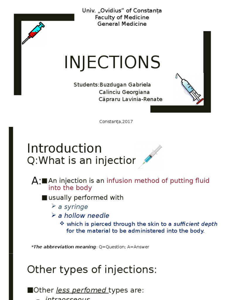 Injections | PDF | Injection (Medicine) | Intravenous Therapy