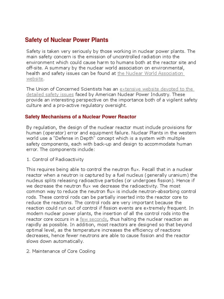 Safety Measures in Nuclear Power Plants | PDF | Nuclear Reactor ...