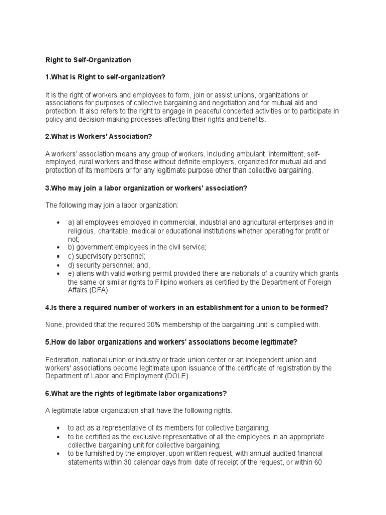 Worker's Right to Self-Organization | Collective Bargaining | Employment